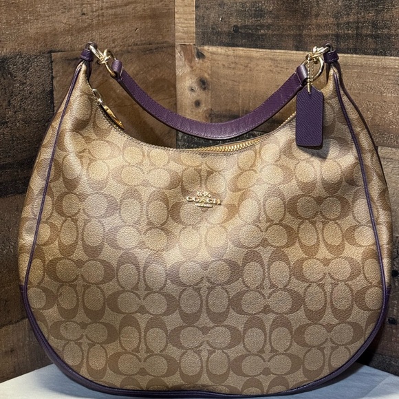 Coach | Bags | Coach F3830 Light Brown Purple Signature Coated Canvas ...
